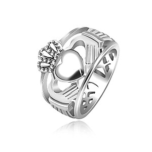 Uloveido Hands Heart Claddagh Design Crown Rings for Men Women Best Friend Promise Love Rings Size 9 Y1729