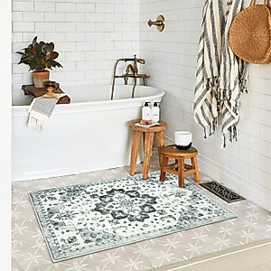 Seavish Boho Bathroom Rugs Non Slip 24"x36" Grey Throw Rugs with Rubber Backing Washable Bath Rugs for Bathroom Traditional Soft and Absorbent Bath Mat Low-Pile Floor Carpet for Laundry Bedside