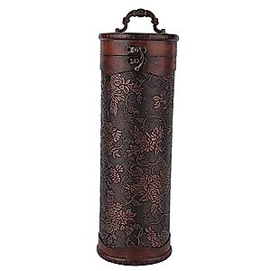 Red Wine Gift Storage Box 34cm Single Bottles Wooden Retro Decorative Carrying Case Round Barrel With Handle for Birthday Party Wedding Anniversary Celebrations