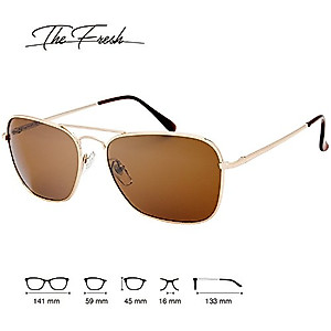 The Fresh Sunglasses for Men, Polarized, Rectangular Metal Frame, Ultra Lightweight, UV400 Protection (1-Gold, Brown)
