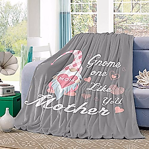 Possta Decor Mother's Day Cute Gnomes with Love Heart Throw Blanket, Lightweight Cozy Warm Throws Grey Backdrop, Super Soft Fuzzy Plush TV Blankets for Living Room Bedroom Bed Couch Chair