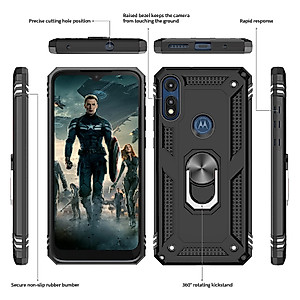 LeYi for Moto E Phone Case (2020) with [2 Pack] Tempered Glass Screen Protector, Military-Grade Protective Phone Case with Magnetic Ring Kickstand for Motorola Moto E 2020 Case, Black