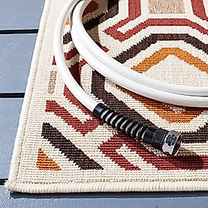 SAFAVIEH Veranda Collection 2'7" x 5' Cream / Red VER089 Modern Indoor/ Outdoor Non-Shedding Easy--Cleaning Patio Backyard Porch Deck Mudroom Area--Rug