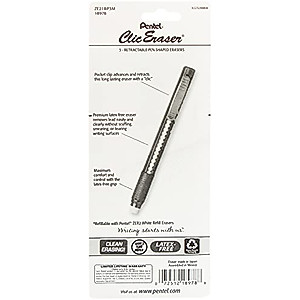 Pentel Clic Retractable Eraser with Grip, 3 Pack