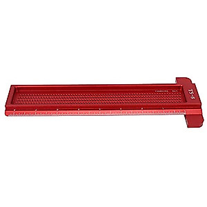 Woodworking Ruler,TS-8 Woodworking Hole Ruler Aluminum T-Shaped Measuring Tool Mini Scriber for Hardware(Red)