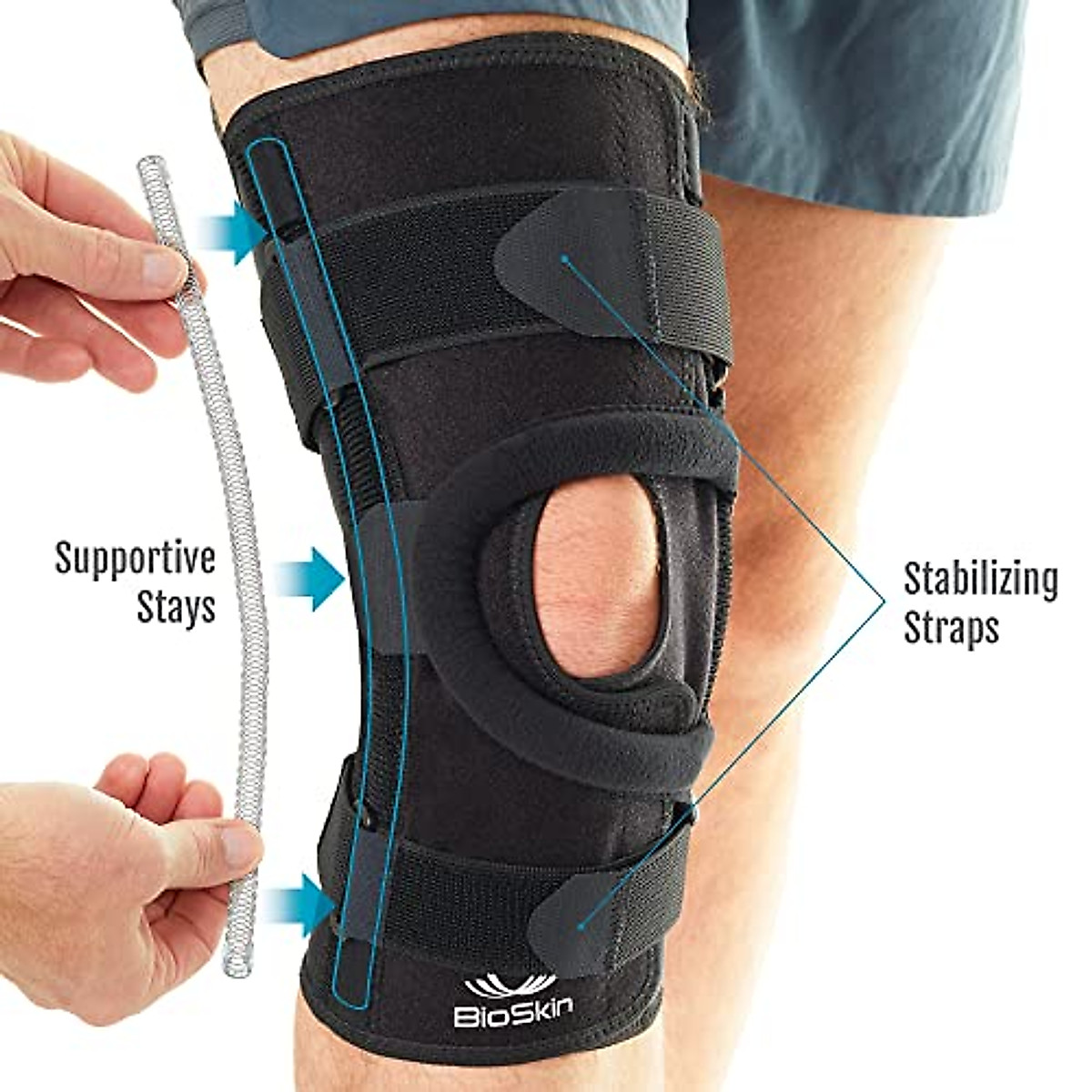 BIOSKIN Wraparound Patella Stabilizer Knee Brace for Patellofemoral Pain, Patella Tracking Disorders, Dislocation, and Subluxation, Left or Right Kneecap Tracking (L)