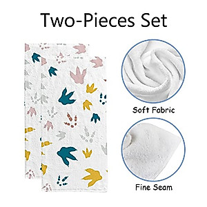 Hand Bath Towels 2 Pack Dinosaur Footprint Absorbent Face Fingertip Towels for Bathroom Kitchen Gym Spa Soft Hair Drying Cloth Quick Dry, 30 x 15 Inch