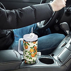 ZZXXB Orange Florals Insulated Stainless Steel Water Bottle with Handle and Straw Lid Double Walled Travel Mug 40 oz