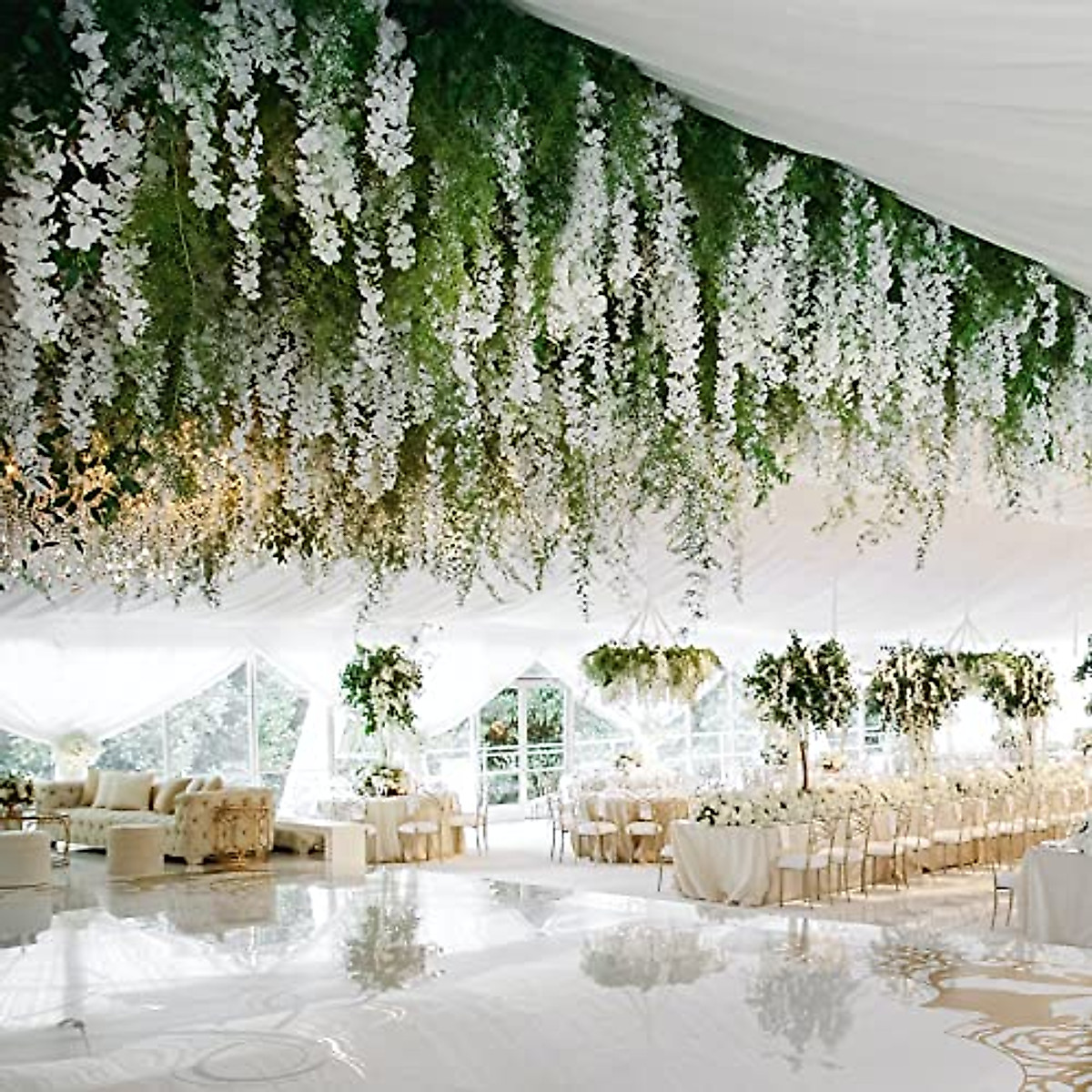 CEWOR 18 Pack Wisteria Hanging Flowers 3.7 Feet Artificial Flowers Fake Wisteria Vine Hanging Garland Silk Flowers String for Wedding Party Home Greenery Wall Decor (White)