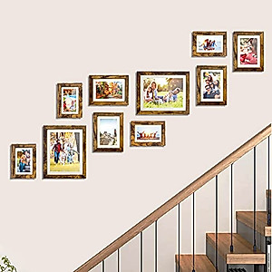 EOMEOH Picture Frames Set of 10, Wood Picture Frame with Mat and HD Glass Including 4×6 5×7 8×10 Inch Photo Frames for Wall or Tabletop (Brown)