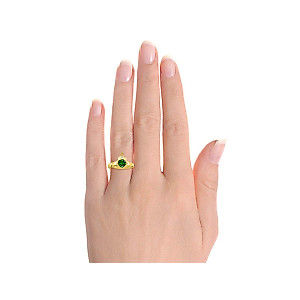 Rylos Rings 14K Gold Plated Silver Claddah Love, Loyalty & Friendship Ring Heart 6MM Gemstone & Diamond Claddagh Rings May Emerald Jewelry Size 7