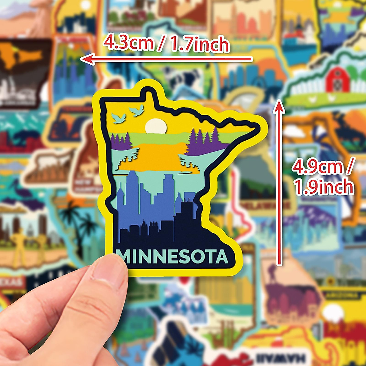 51PCS US States Stickers, USA Map Stickers, Icicrim Outdoor Travel Hiking Waterproof Vinyl Stickers for Water Bottles Laptop Phone Luggage Scrapbook Journal