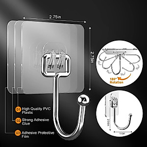 ALLFONDO Large Adhesive Hooks 44 LB(MAX), 12 Pack. Waterproof RUSTPROOF Wall Hooks Stainless Steel Coat Towel Hook for: Indoor, Kitchen, Bathroom, Shower, Home, Office USE