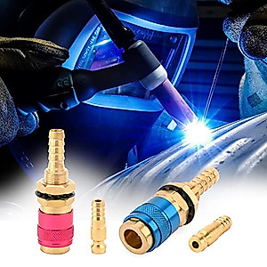 Luckyweld Tig Torch Quick Connect Fittings Set, 2Pcs Water Cooled Gas Adapter Fitting Red and Blue Tig Quick Connect Adapter for MIG TIG Welder
