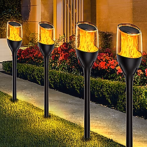 WdtPro Solar Outdoor Lights 6 Pack, Taller Waterproof Solar Tiki Torches with Flickering Flame, Decorative Solar Garden Lights, LED Torch Lights Auto On/Off Outdoor Solar Lights for Yard Pathway Décor