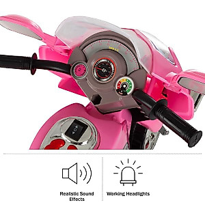 Lil' Rider Electric Motorcycle for Kids – 3-Wheel Battery Powered Motorbike for Kids Ages 3-6 – Fun Decals- Reverse- and Headlights (Pink), Large