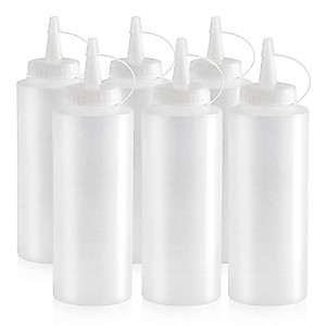 New Star Foodservice 26146 Squeeze Bottles, Plastic, 12 oz, Clear, Pack of 6