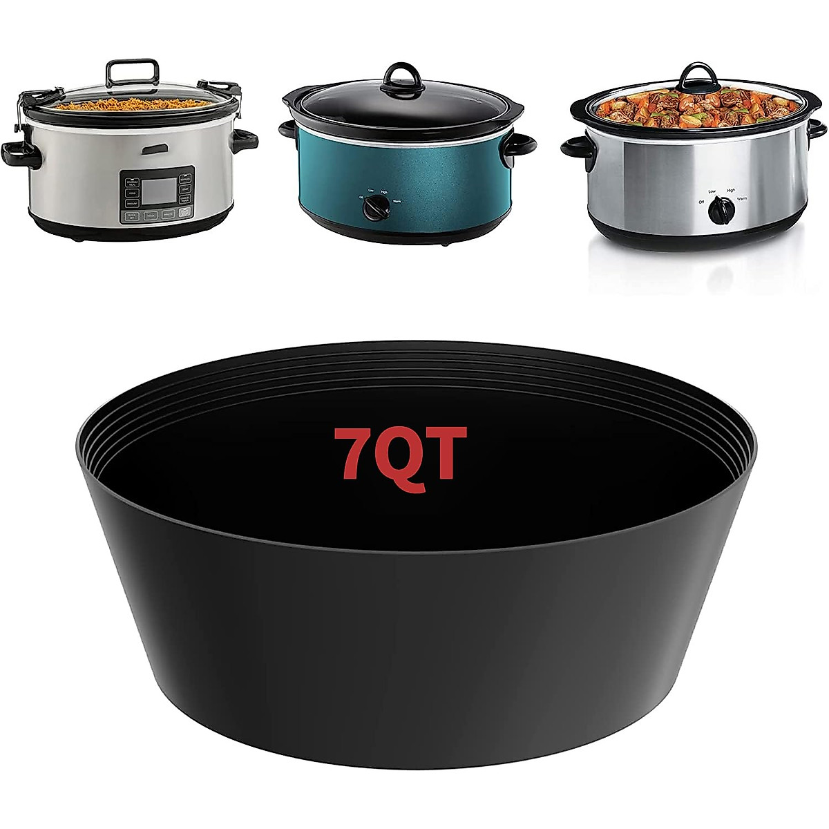 Slow Cook Silicone Liners, 7 Qt Crockpot and Slow Cook Compatible, BPA Free - Easy Cleanup Dishwasher, 7 Quart Fit with Crock Pot Black Liners Leakproof Dishwasher Safe Cooking Liner (Black)