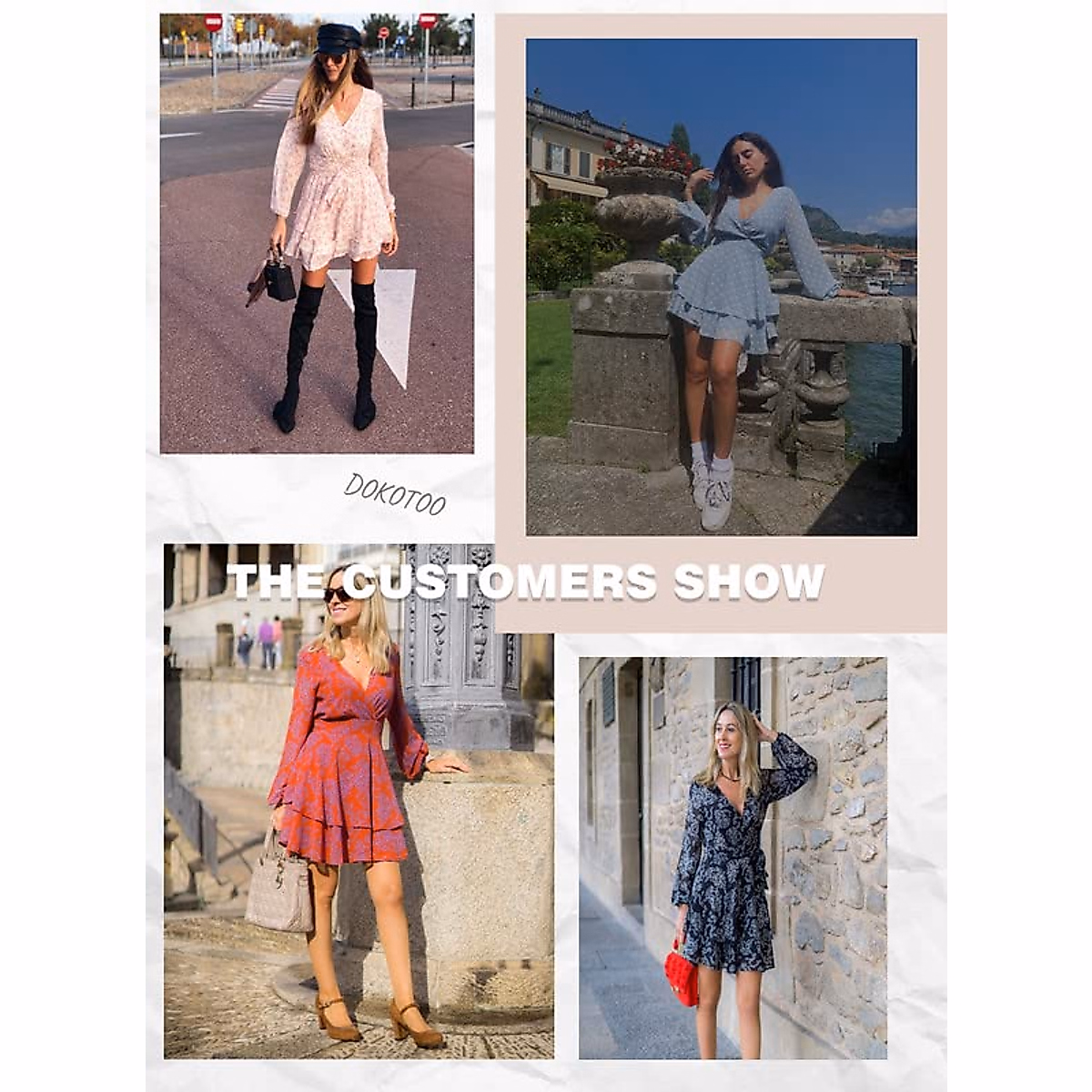 Dokotoo Womens Ladies Casual Summer Birthday Spring Ruffle Elegant Floral Long Sleeve Tie Knot V Neck Cute Chiffon Boho Beach Tunic Swing A Line Mini Short Skater Dresses for Women 2023 Green Large