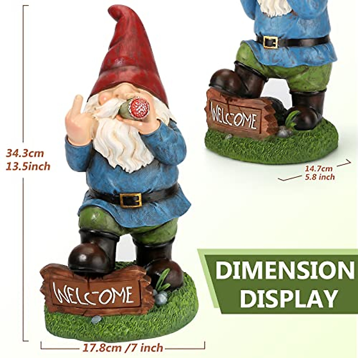 Gnomes Garden Decor, 13.5" Tall Solar Large Inappropriate Funny Gifts Gnome Outdoor Statues for Yard, Patio, Lawn, Outside Naughty Gnome Garden Decorations Gift for Men Women