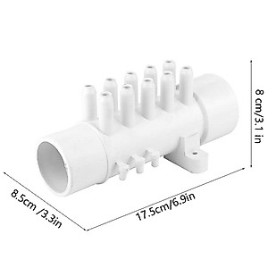 Fdit 1.5in 10mm 10 Port PVC Pool Plumbing Manifold with 6 Plugs Hot Spring Bathtub Swimming Pool Spa Accessories