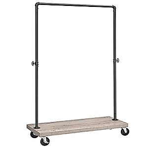 VASAGLE Clothes Rack, Heavy-Duty Clothing Rack, Industrial Pipe Style Rolling Garment Rack with Shelf, for Bedroom, Laundry Room, Retail Store, Greige and Black UHSR065B02