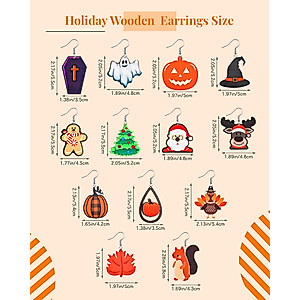 Tigeen 24 Pairs Festival Wood Cute Painted Holiday Wooden Teardrop Dangle for Gift(Pumpkin, Snowman)