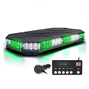 LUMENIX LED Rooftop Strobe Beacon Lights Magnetic Mount Emergency Traffic Security Warning Caution Flashing Plow Light Bar, for Construction Vehicles Tow Trucks Snowplow Postal Cars White/Green