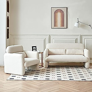 Tmsan Boucle Accent Chair for Living Room, 34" Modern Sherpa Barrel Arm Chair Comfy Upholstered Teddy Single Sofa Chair for Bedroom Office Lounge Club