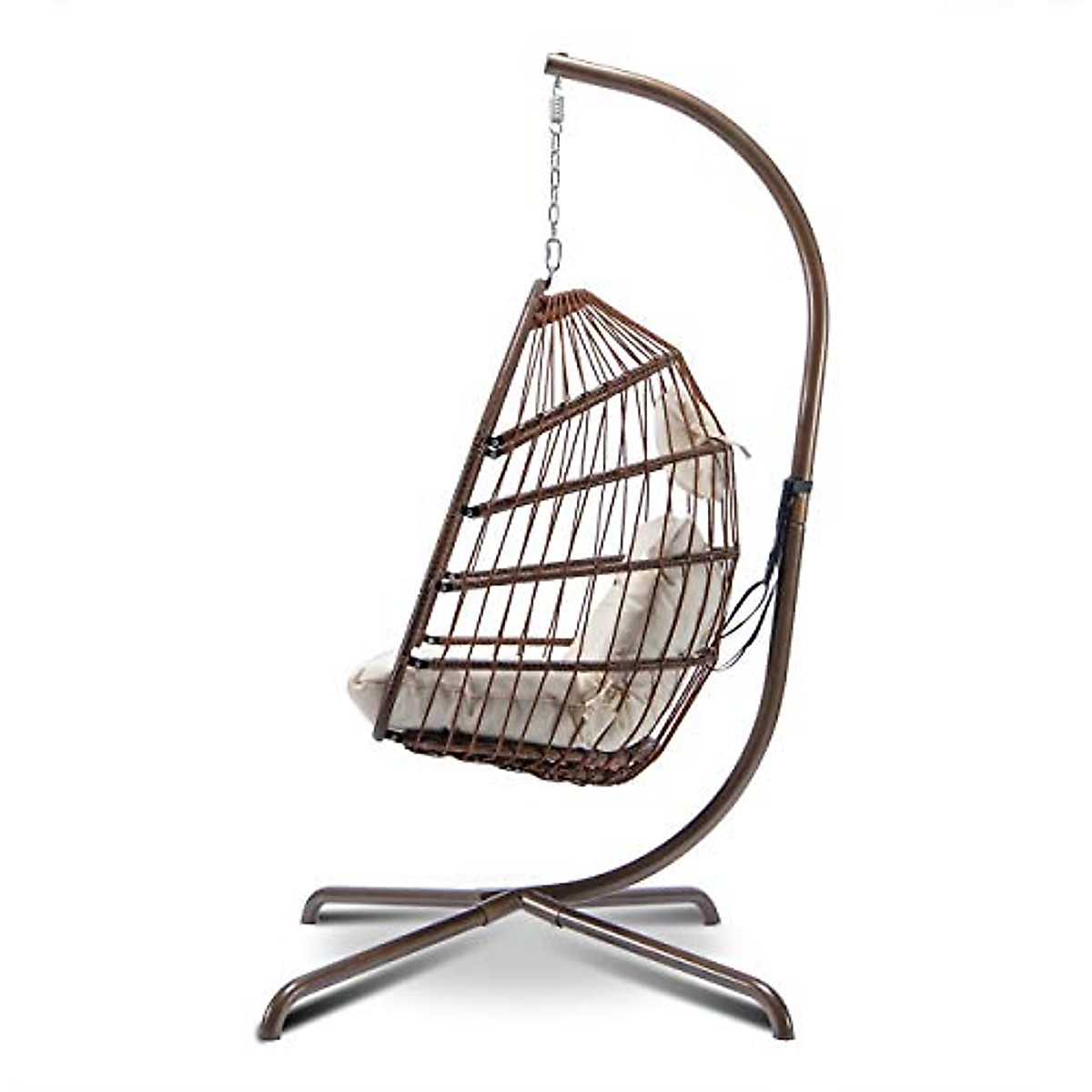 Egg Chair with Cover Indoor Hanging Swing Chair with Stand Rattan Wicker Patio Swing Chair 300 lbs Hanging Chair Outdoor Egg Chair with Stand for Kids Teens Adults (Brown)