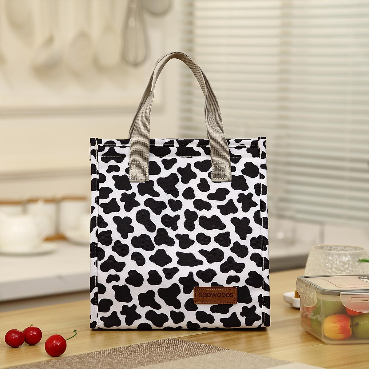 GODWOODS Insulated Lunch Bag for Women Men Large Lunch Box Container Reusable Leakproof Tote for Office, Work, Beach or Travel (Cow Print Lunch Bag)