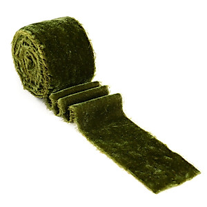 HUIHUANG Olive Green Velvet Ribbon 2 inch Handmade Fringe Frayed Silk Velvet Ribbon for Flower Bouquet, Gift Wrapping, Invitations, Holiday Christmas Decor, Wedding Bridal Shower Decor-3 Yards