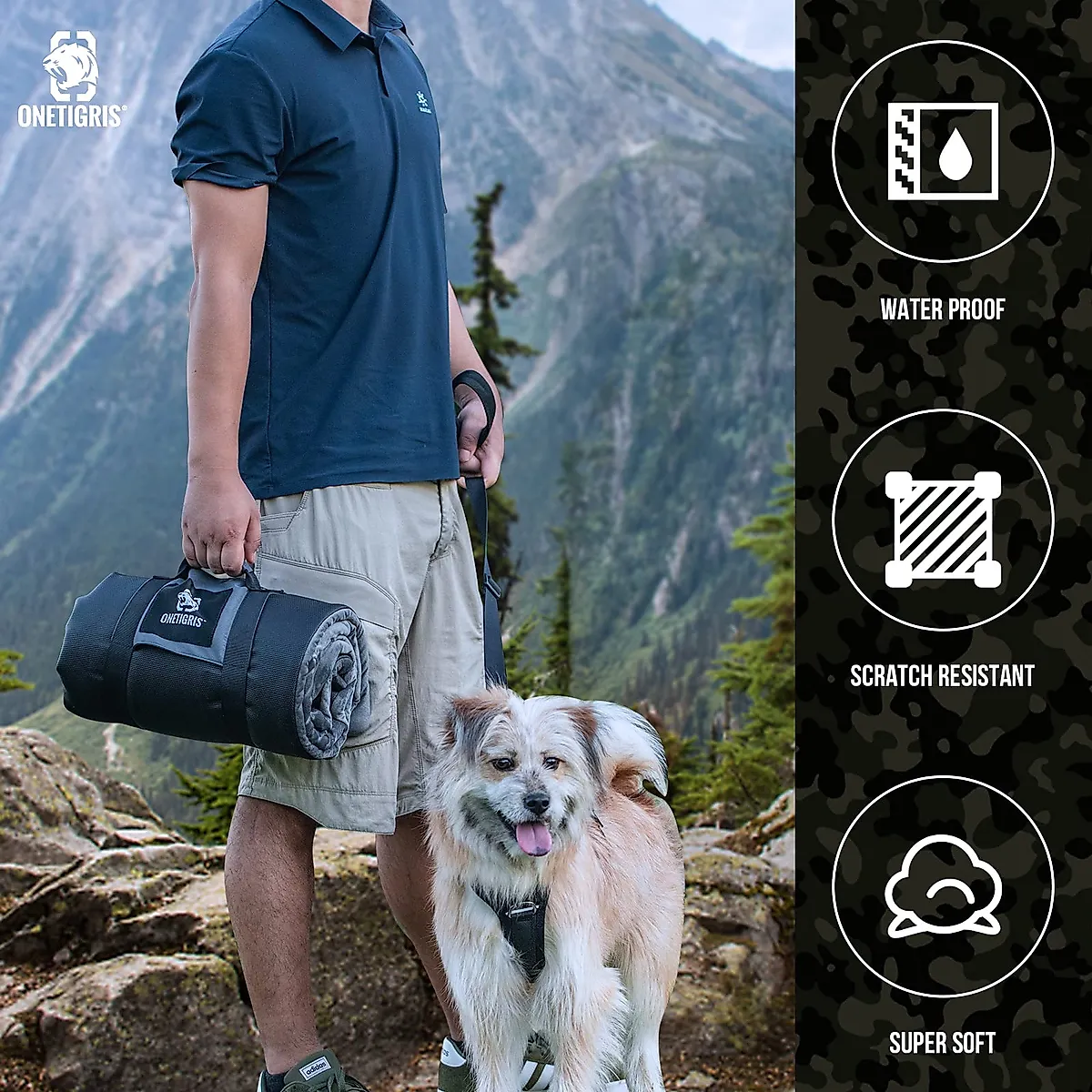 OneTigris Travel Dog Bed - Portable Waterproof Anti-Slip Dog Camping Bed, 3.6ft by 2.2ft Outdoor Indoor Mat Cushioned Plush Warm Puppy Mattresses