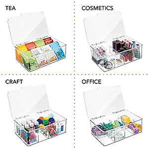 mDesign Plastic Tea Bag Divided Storage Organizer Container Box with Hinge Lid for Kitchen Cabinet, Countertop, Pantry, Hold Coffee Pods, Seasoning Packets, Condiments, 8 Sections, 2 Pack, Clear