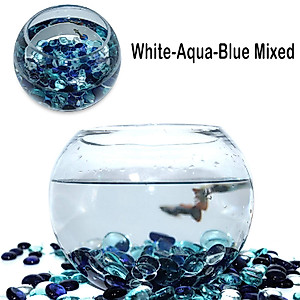 Flat Glass Marbles for Vases - 5 LB Mixed Blue Aqua and Clear Decorative Stone Beads for Vases, Crafts, Colored Rocks Table Scatter, Aquarium Fish Tank Pebbles, Centerpieces Gem Décor Floral Displays
