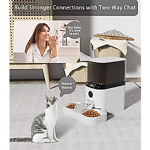 Automatic Cat Feeders with Camera,1080P HD Night Vision 2.4G WiFi 5L Pet Feeder,Height Adjustable Dog Dry Food Dispenser,Two Way Splitter & Three Stainless Bowls,10s Meal Call & Interaction (White)