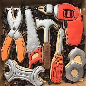 LILIAO Cookie Cutters Construction Tools Cookie Cutter Set, 6 Pcs, Hammer, Wrench, Screwdriver, Pliers, Electric Saw and Drill, Stainless Steel