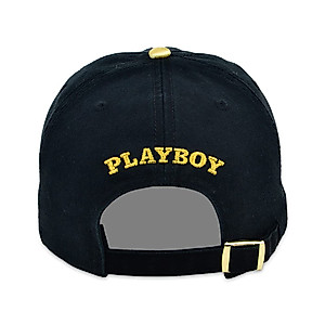 PlayBoy's unisex-adult Tux Metal Adjustable Strapback Dad Hat, Black/Gold, One Size