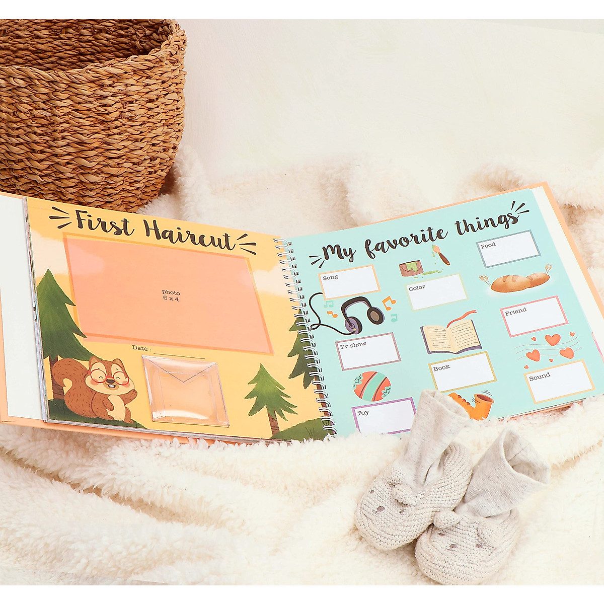 NOVO baby Baby Memory Book | First Year Photo Album | Up to The First 5 Years | Perfect for Boys and Girls | Achievements, Memories, Milestones | Baby Shower Present