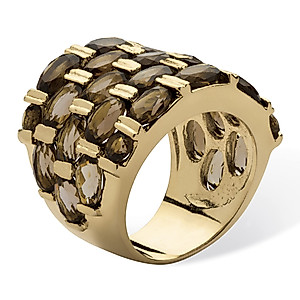 PalmBeach Yellow Gold-plated Round Genuine Smoky Quartz Five Row Ring Sizes 5-10 Size 8