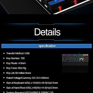 AULA F2088 Mechanical Gaming Keyboard, with Ergonomic Wrist Rest, Multimedia Control Knob, 22 Backlight Modes, Full Size USB Wired Computer Keyboards for Mac Laptop, Desktop (Black Switch)