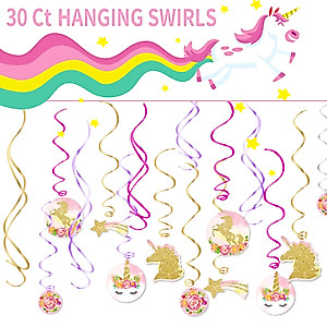 Ultimate Unicorn Birthday Decorations for Girls with Backdrop and Hanging Swirls, Plates and Napkins Party Supplies Serves 16