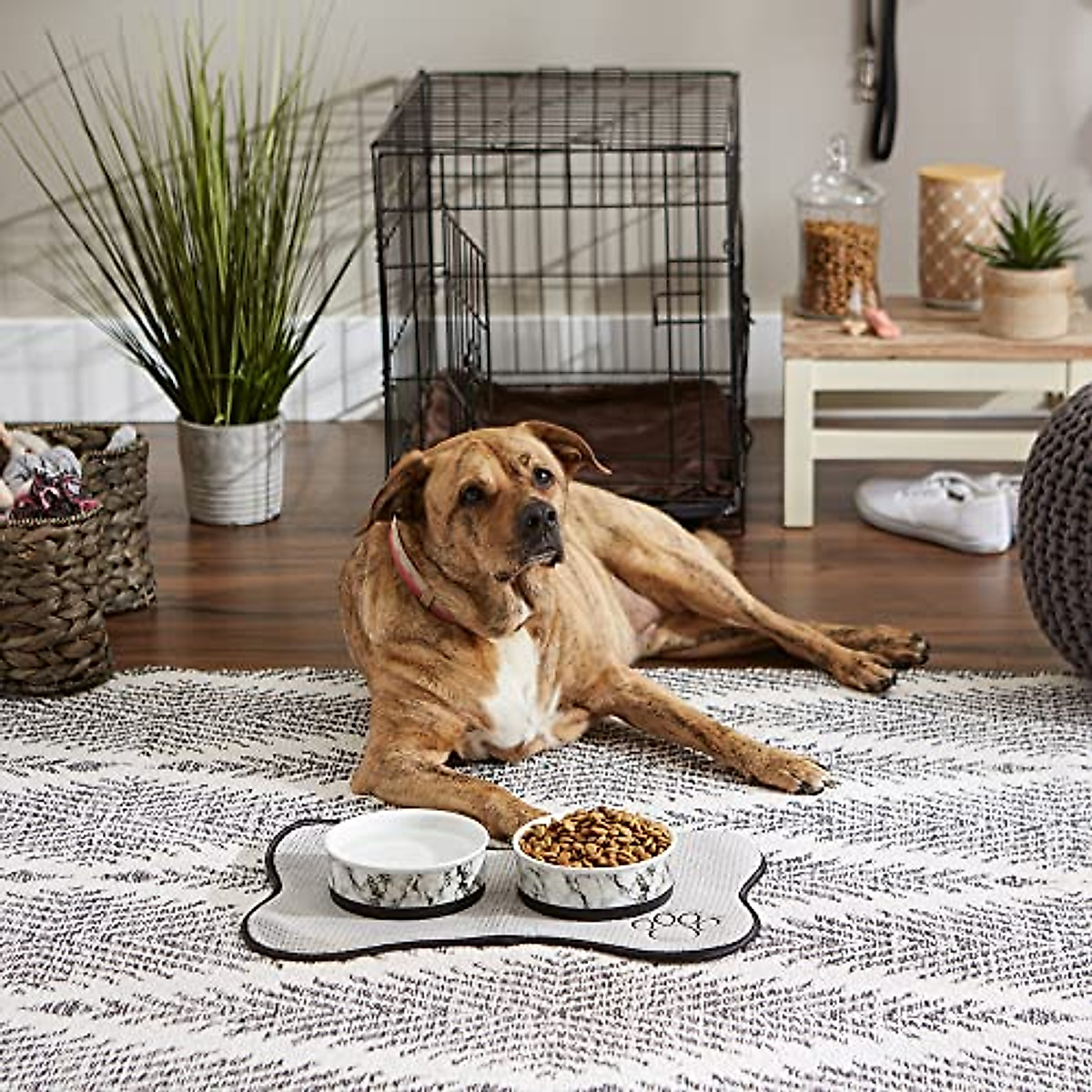 Bone Dry Pet Bowl Collection Ceramic Set, Medium, Marble, 2 Count White