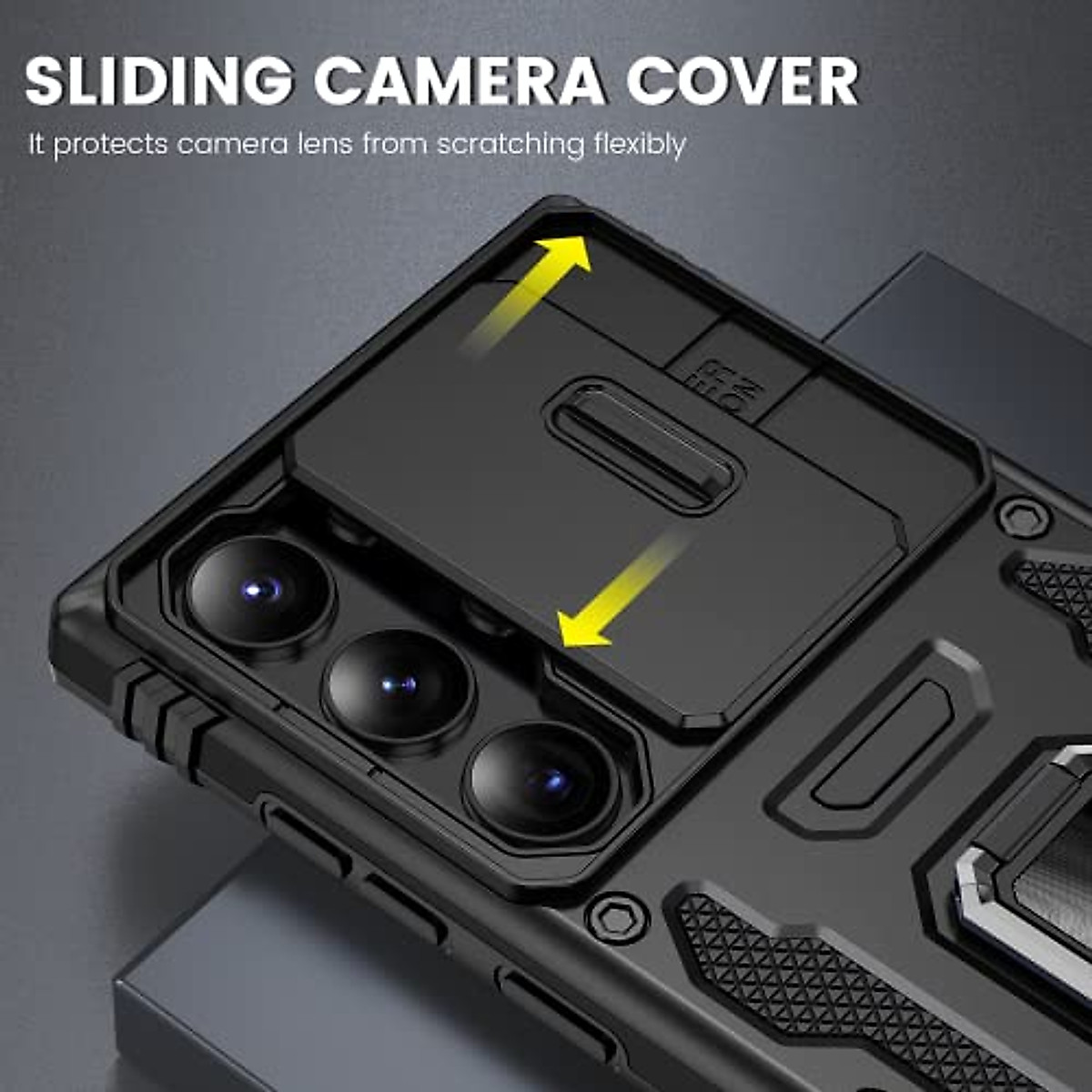 Maxdara for S23 Ultra Case with Slide Camera Cover, Built-in 360°Rotating Kickstand Ring Case for Samsung Galaxy S23 Ultra 5G, Black