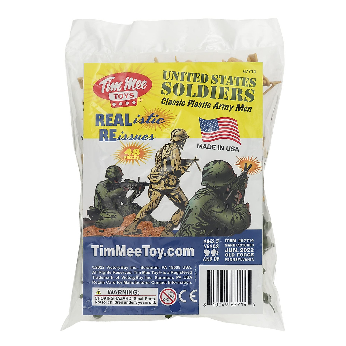 TimMee Plastic Army Men - OD Green vs Tan 48pc Toy Soldier Figures - Made in USA