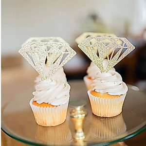 Diamond Cupcake Toppers, Bridal Shower Decorations, Diamond Donut Toppers in Gold Glitter Set of 12