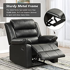 ANJ Manual Recliner Chair, Breathable PU Leather Reclining Chair, Extra Wide Recliners with Overstuffed Arm and Back, Single Sofa Chair for Living Room Bedroom(Black)