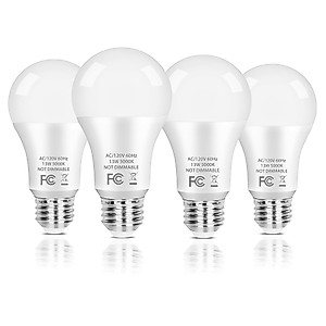 PARTPHONER A19 LED Light Bulb, 100 Watt Equivalent LED Bulbs, 13W Daylight White 5000K, 1500LM, E26 Standard Base Non-Dimmable White LED Light Bulb, CRI 85+, 4-Pack