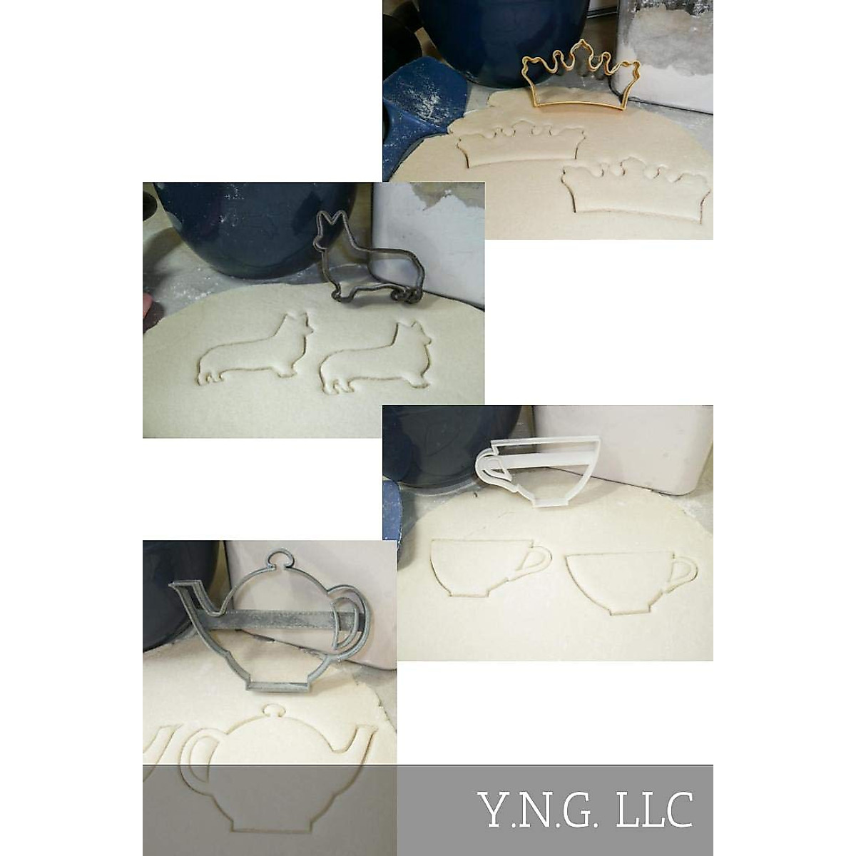 QUEEN ELIZABETH THEMED ENGLAND UK TEA PARTY CROWN CORGI SET OF 4 COOKIE CUTTERS MADE IN USA PR1058