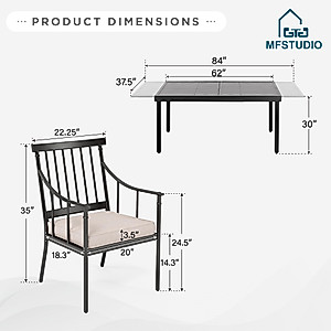MFSTUDIO 9PCS Outdoor Patio Dining Set with 8 Metal Chairs and Expandable Rectangular Dining Table for 6-8 People, Patio Conversation Set for Deck, Yard, Garden
